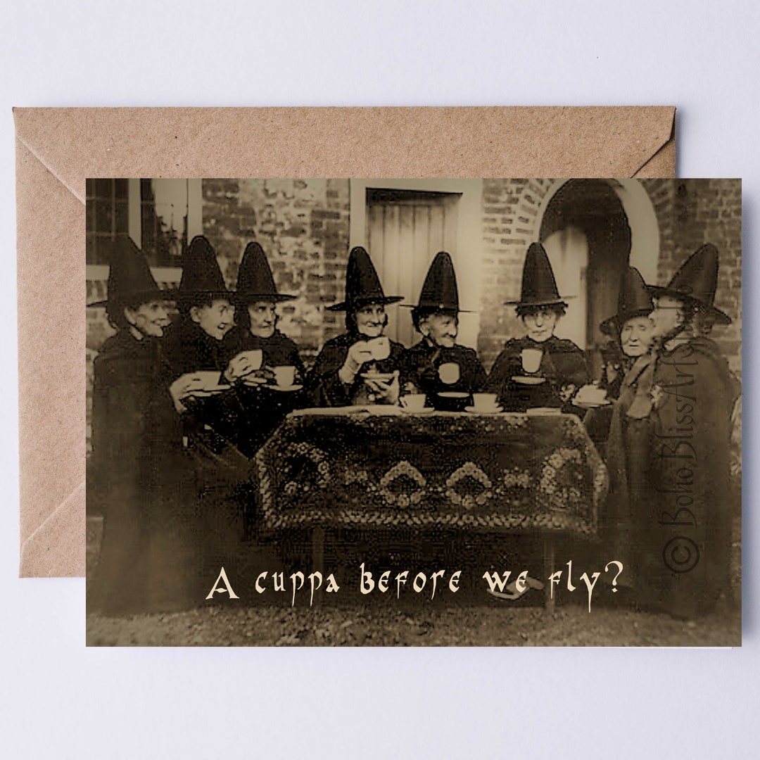 Samhain DIGITAL Card Halloween Witch Photo A Cuppa Before We Fly ...