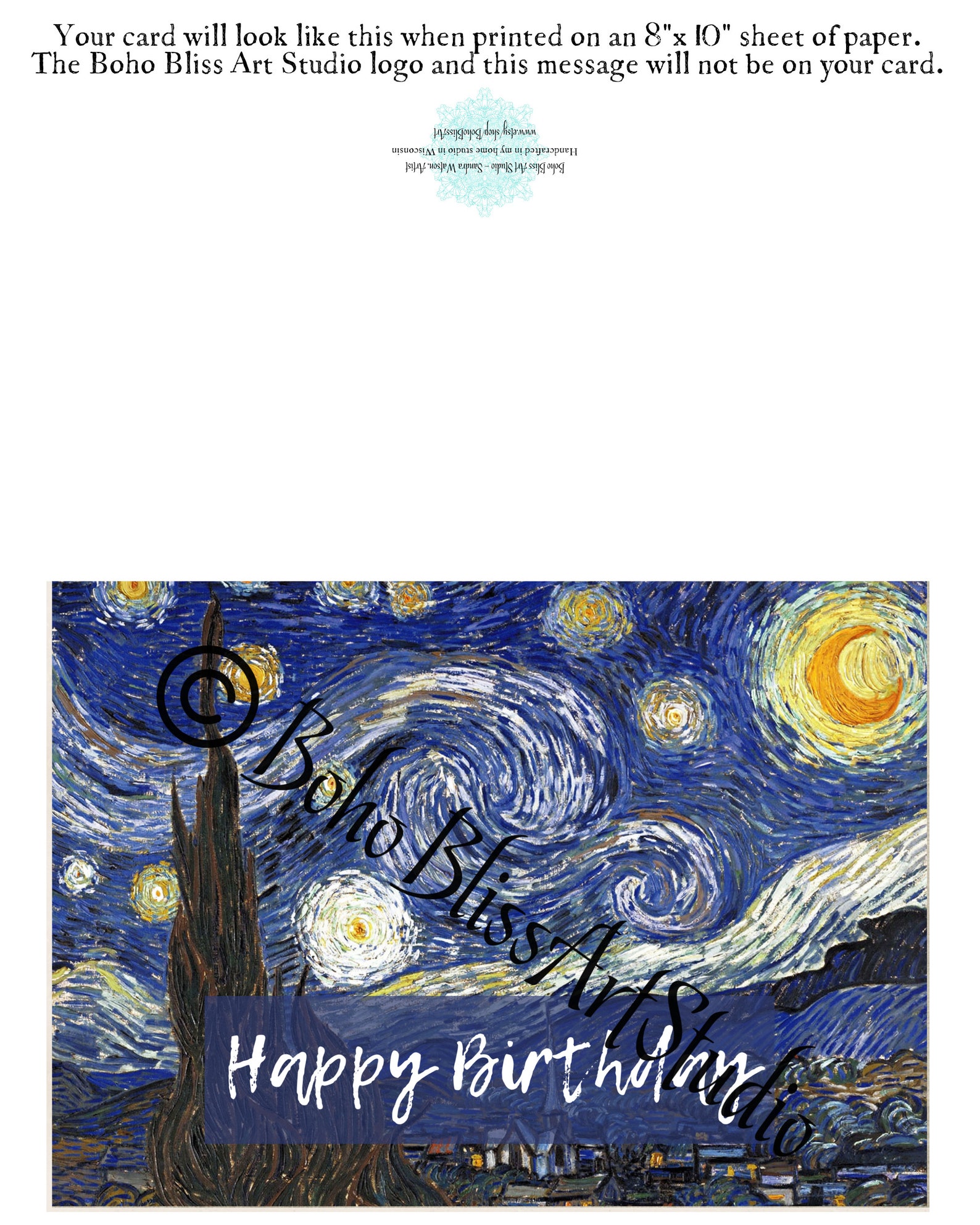 Vincent Van Gogh PRINTABLE Birthday Card the Starry Night DIGITAL Card ...