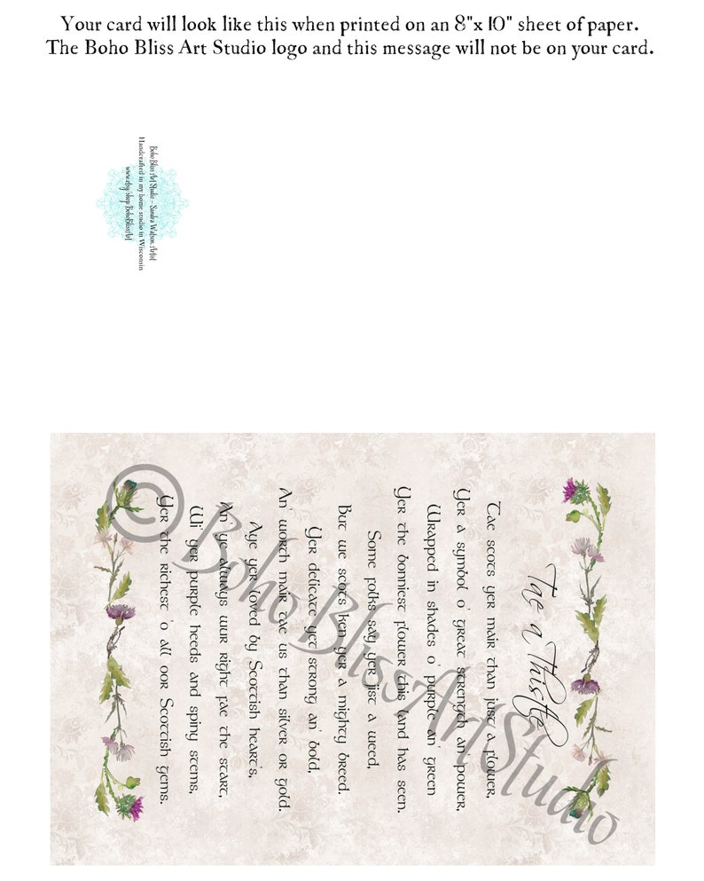 Scottish Thistle Printable Card Tae a Thistle Poem Scotland Digital ...