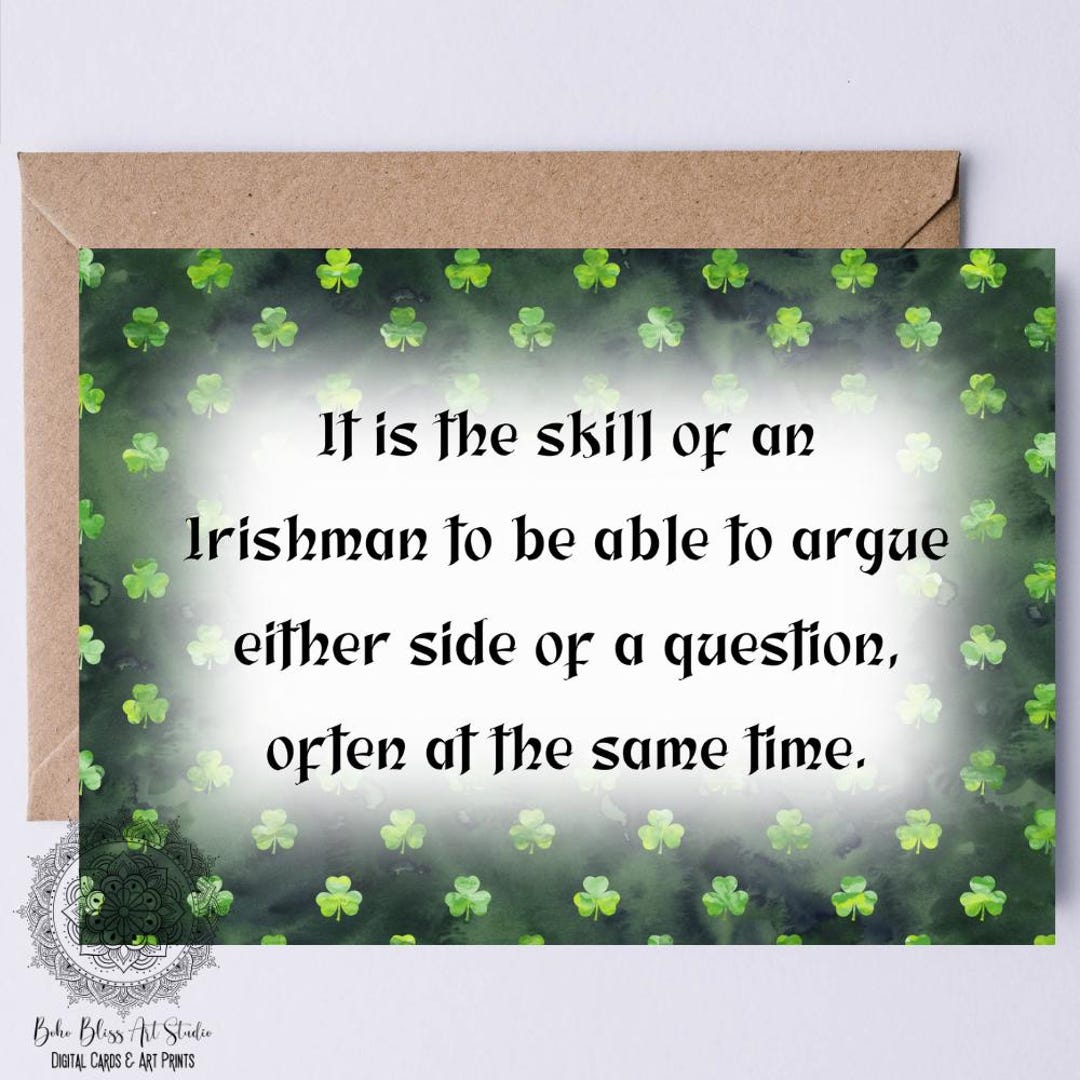 Irish Proverb Printable Card It is the Skill of an Irishman to Argue ...