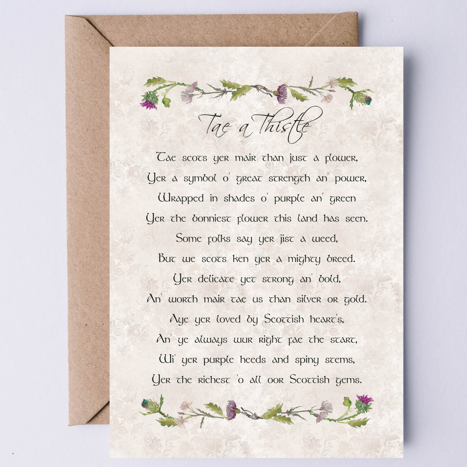 Scottish Thistle Printable Card Tae a Thistle Poem - Etsy