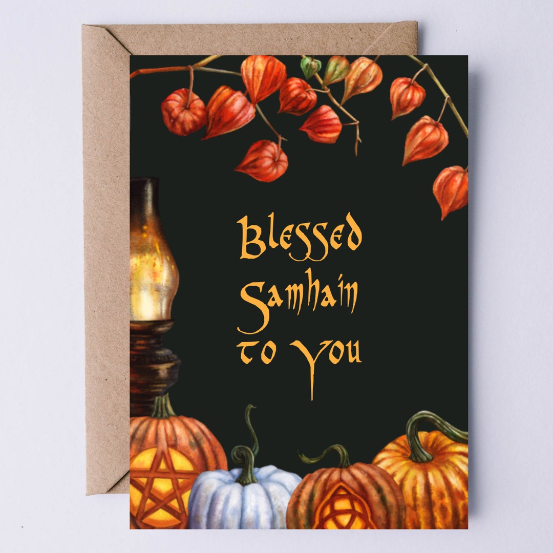 Samhain Blessing Card Printable | Celtic Triquetra & Pentagram Carved ...