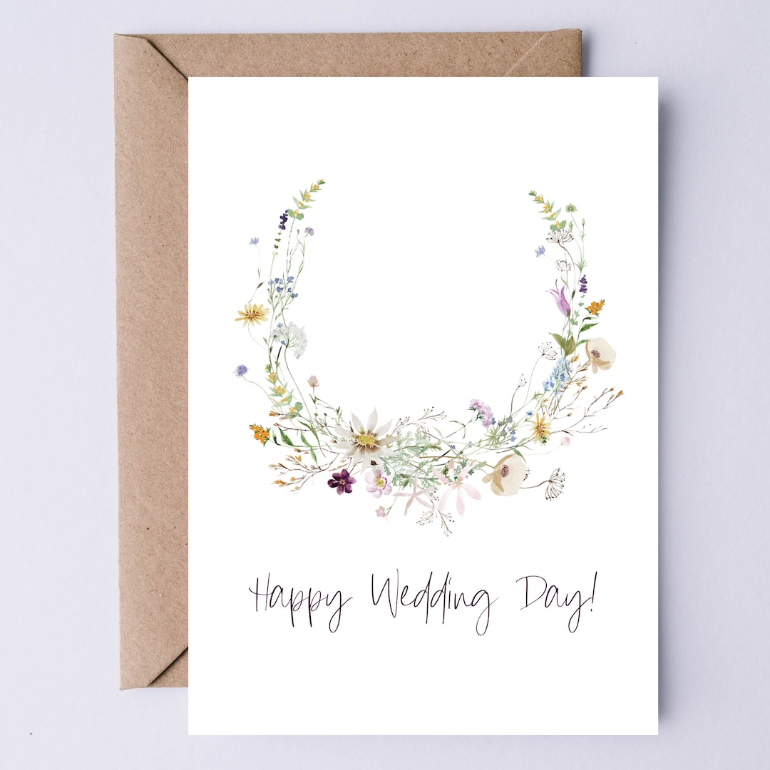 Printable Wedding Card - Happy Wedding Day! Wildflower Artwork ...