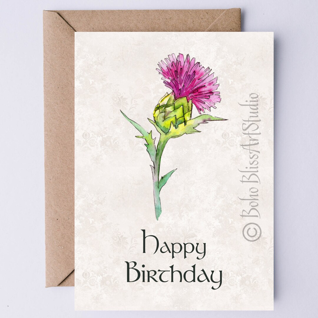 Scottish Thistle Printable Birthday Card Scotland Digital Birthday Card ...