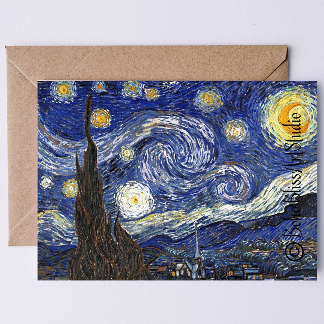 The Starry Night Printable Card Vincent Van Gogh Digital Card Starry ...