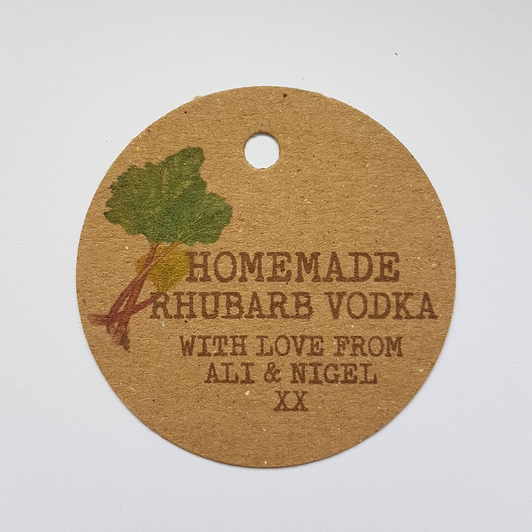 10x Personalised Homemade Rhubarb Vodka Tags, Handmade Tags, Bottle ...