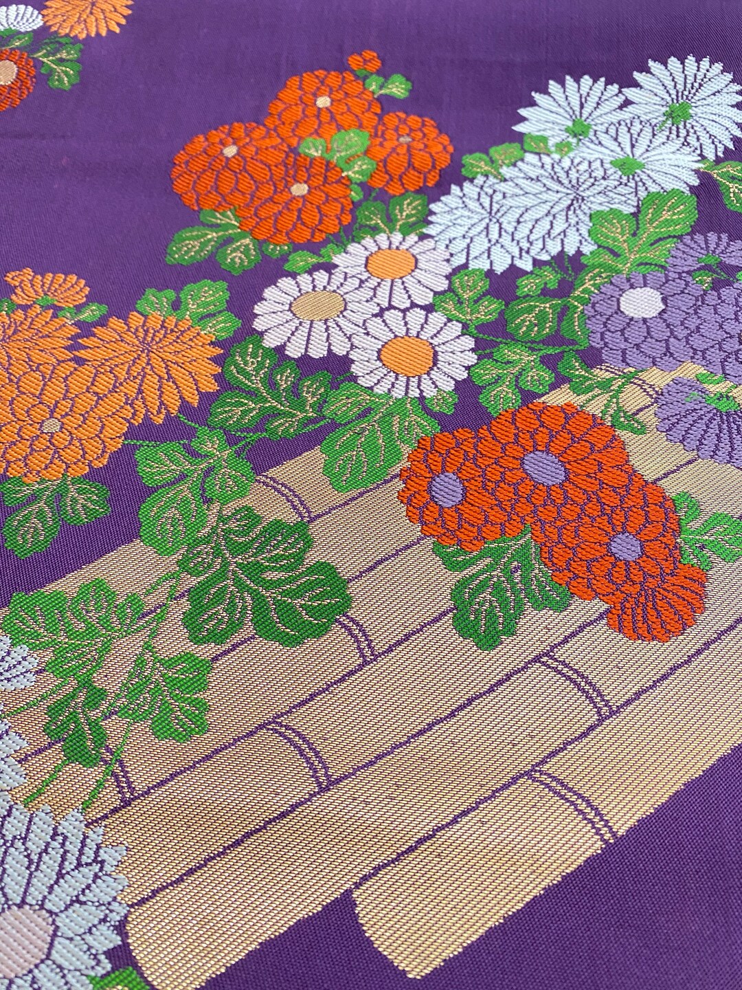 Vintage Japanese Silk Obi Fabric: Floral Wagara, Multi-color Table ...
