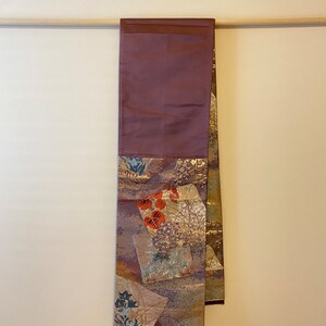 Vintage Japanese Silk Fukuro Obi, Purple, Suitable as a Table Runner ...