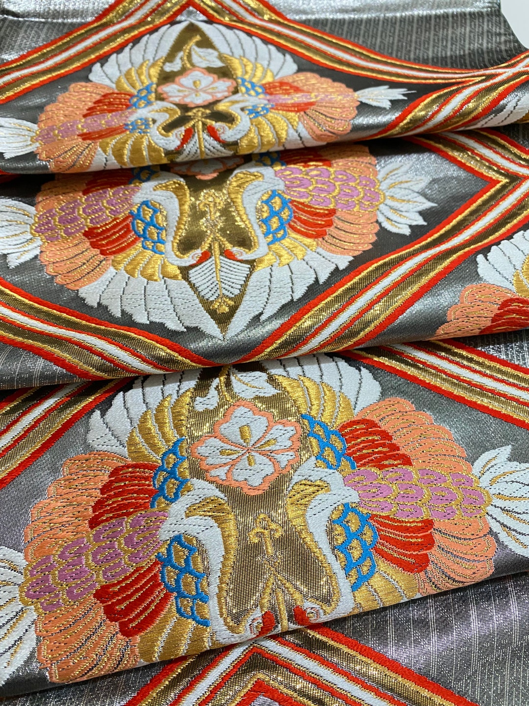 Vintage Japanese Silk Fukuro Obi Multi-color Suitable as a Table Runner ...