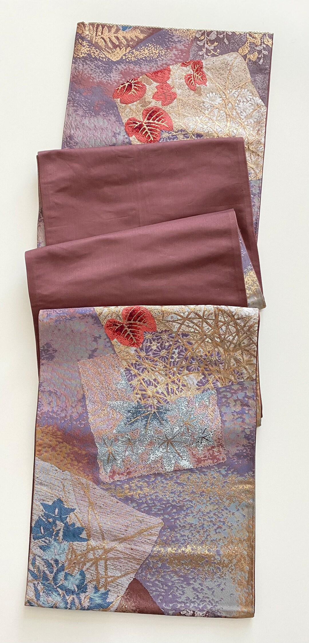 Vintage Japanese Silk Fukuro Obi, Purple, Suitable as a Table Runner ...