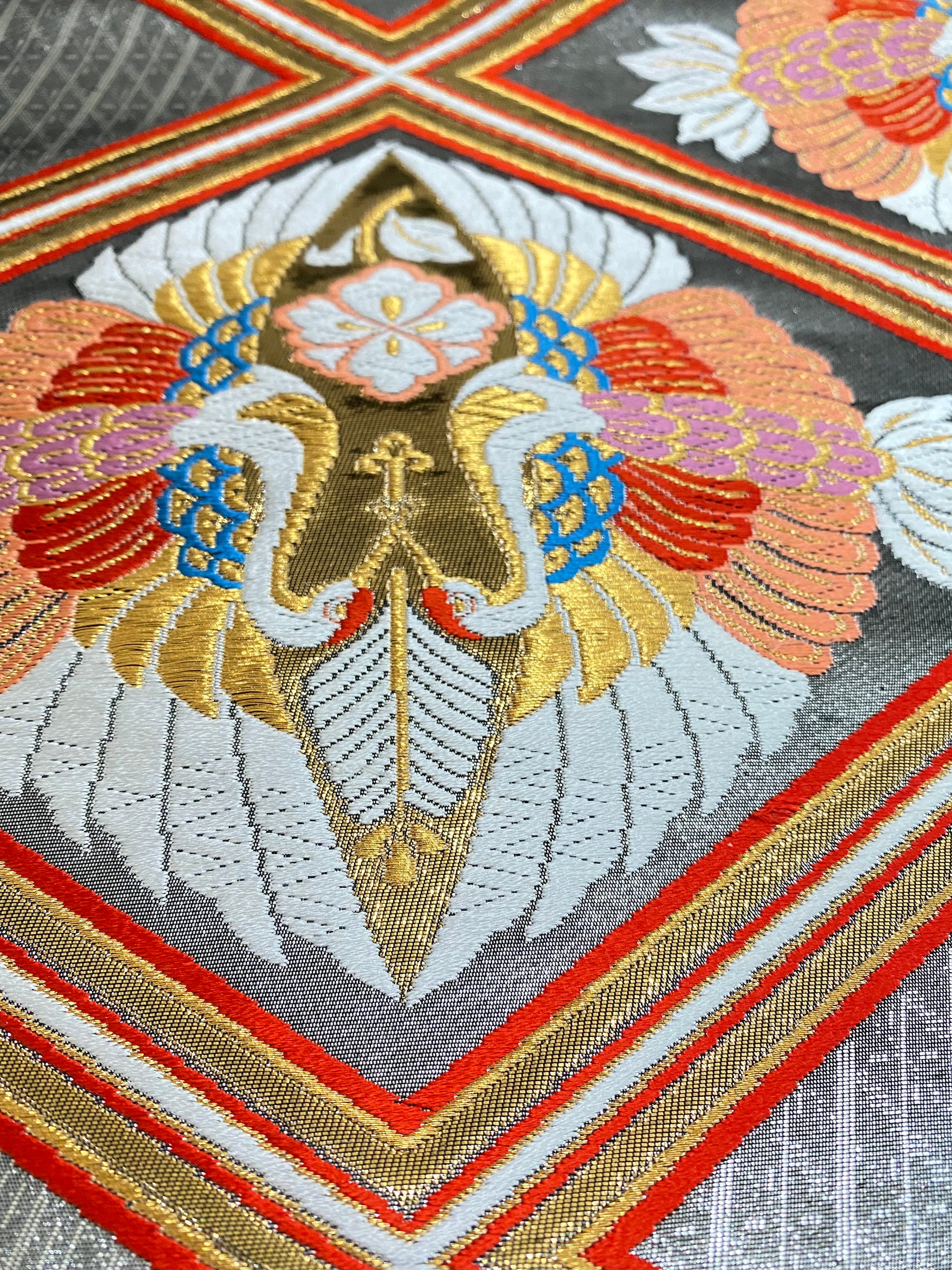 Vintage Japanese Silk Fukuro Obi Multi-color Suitable as a Table Runner ...