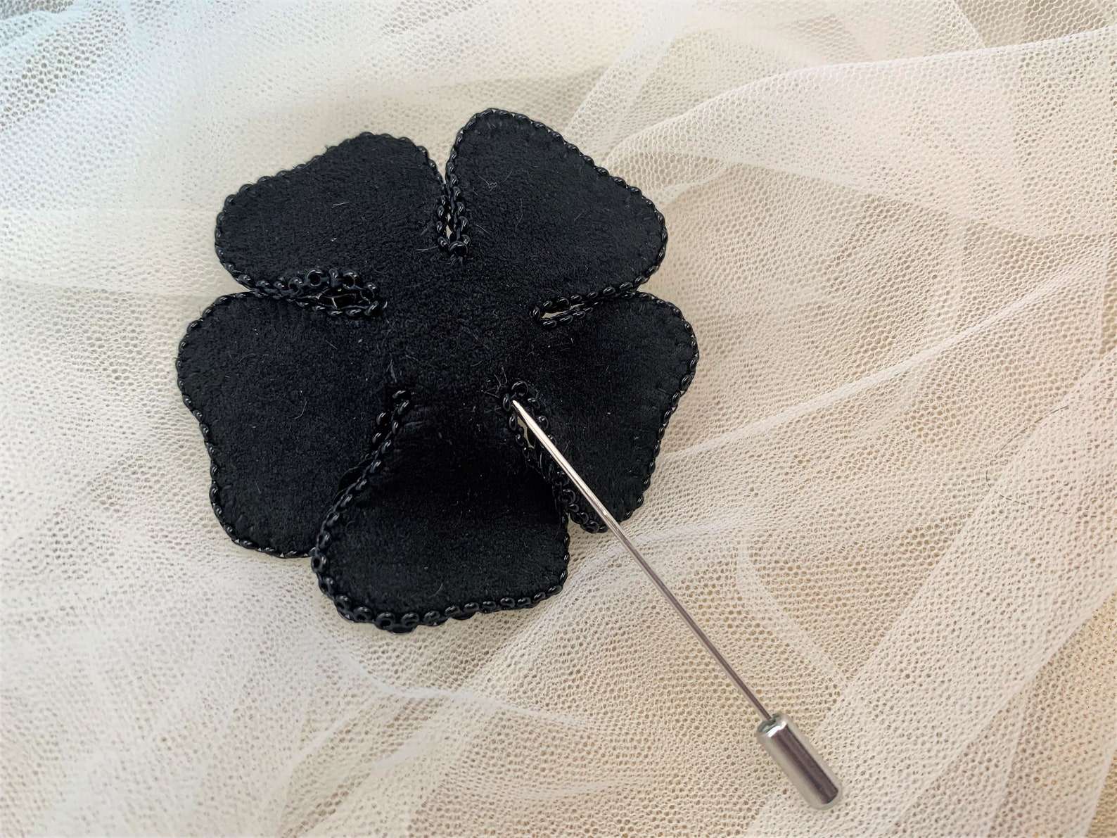 Black Beaded Flower Pin Gift for Her | Etsy