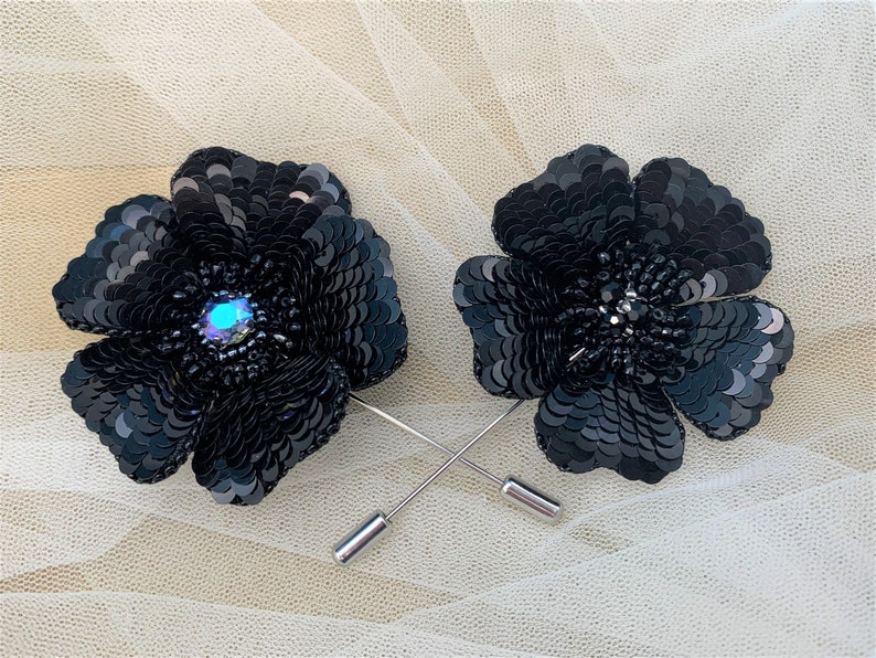 Black Beaded Flower Pin Gift for Her - Etsy
