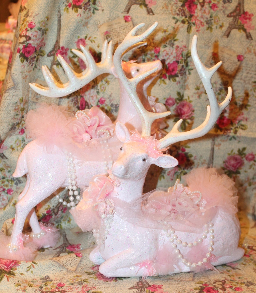 Shabby Pink Reindeer Pink Deer Victorian Christmas Shabby Cottage Pink ...