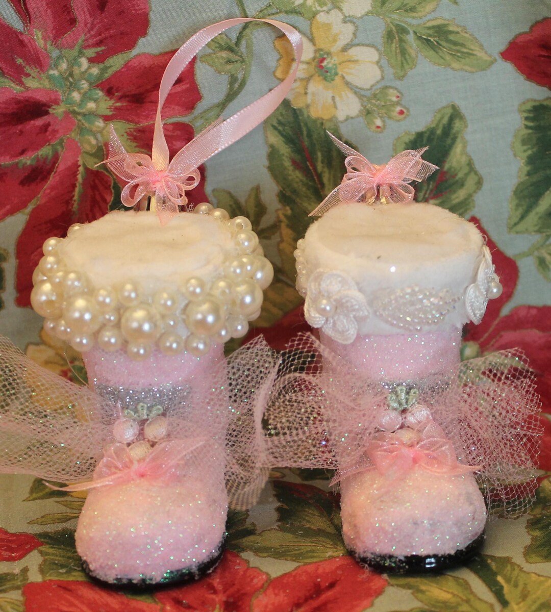 OOAK Pink Santa Ornament Candyland Santa Boot Ornament Shabby Pink ...