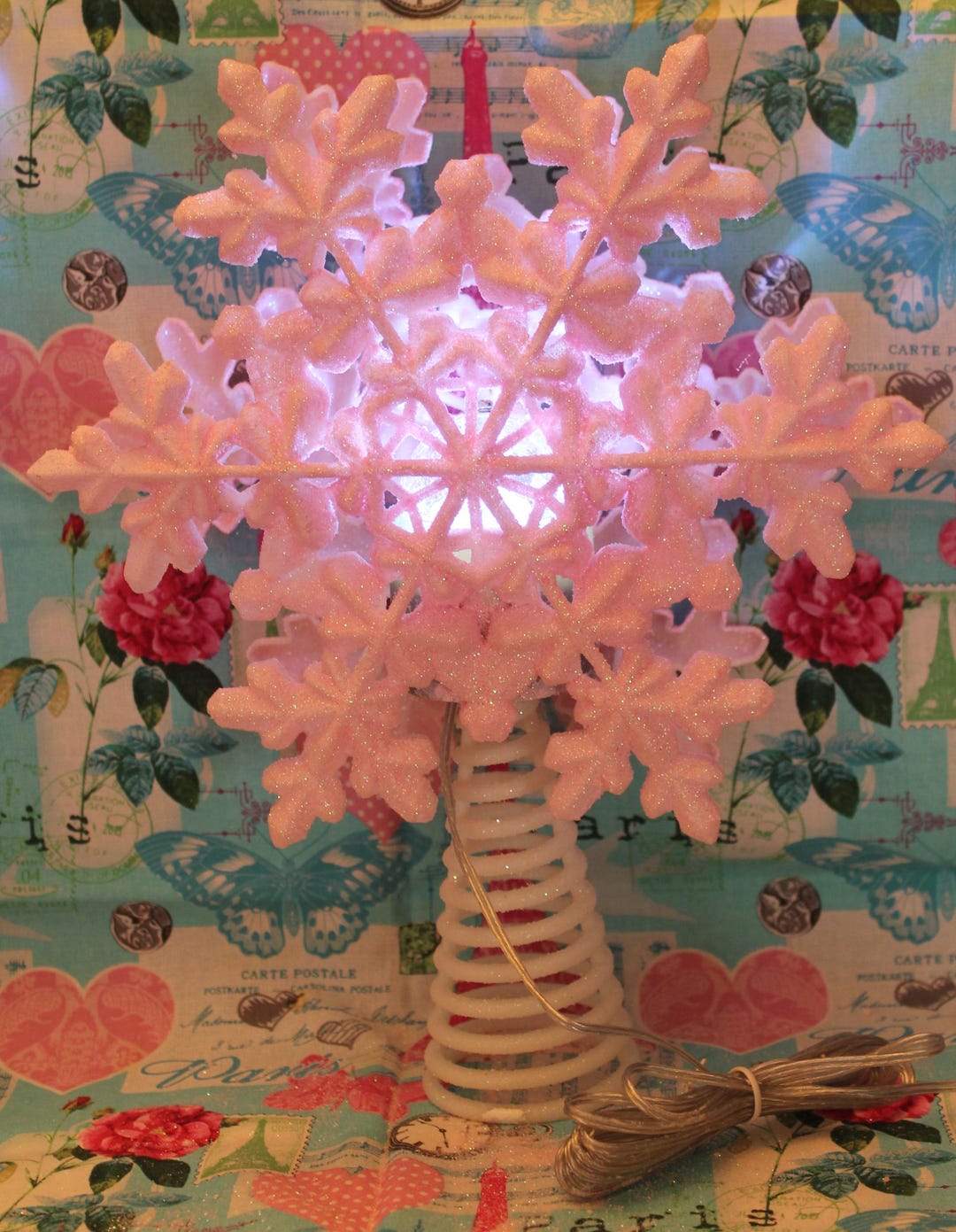 OOAK Pink Snowflake Tree Topper Candyland Christmas Shabby Chic ...