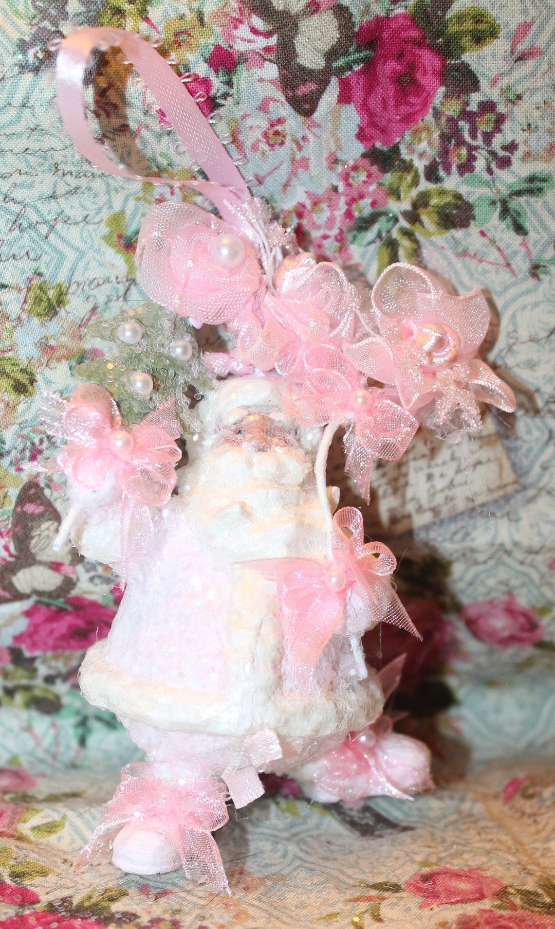 Pink Santa Ornament Shabby Chic Santa Christmas Ornament Victorian ...