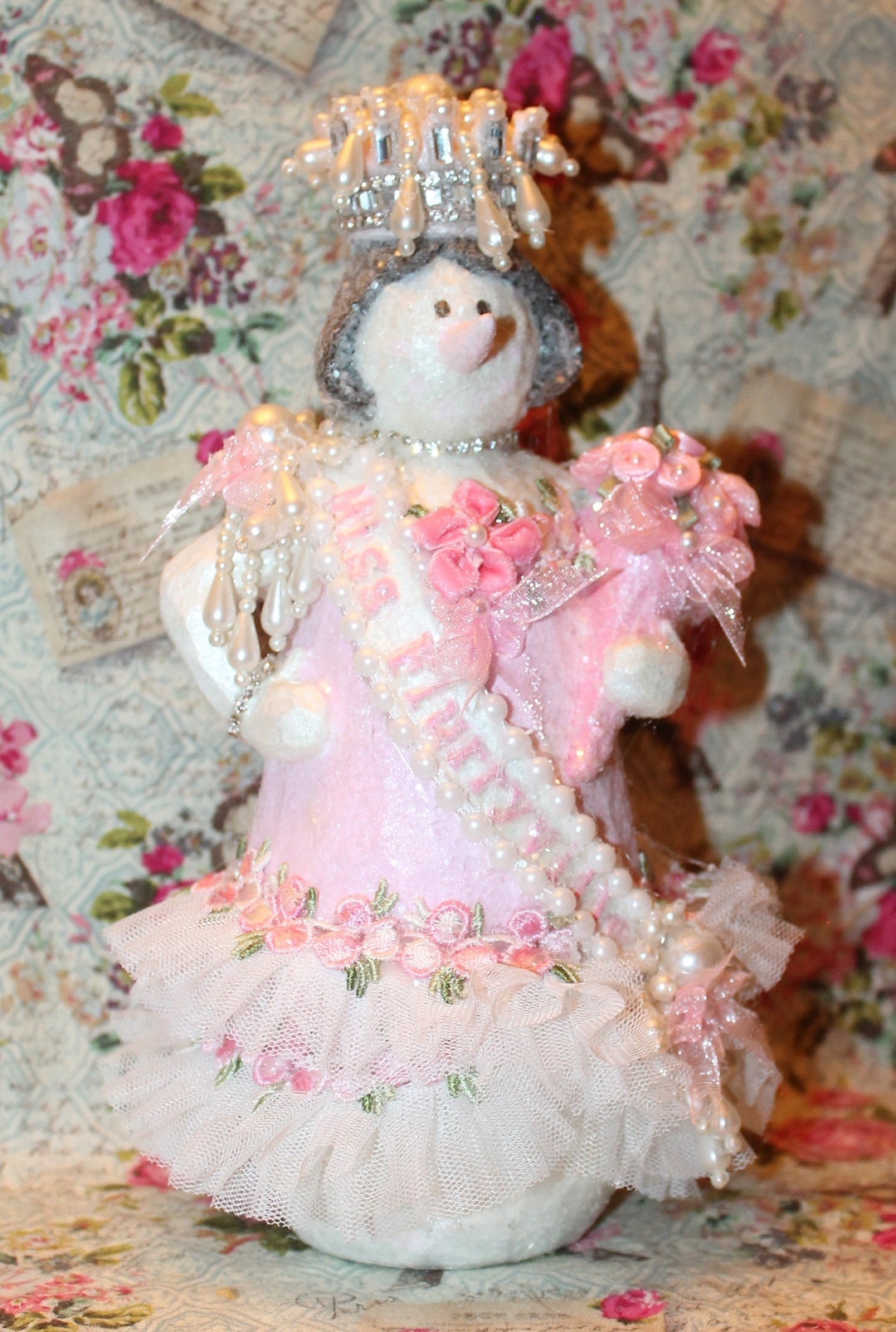 Pink Snowman Snow Woman Beauty Pageant Queen Princess Pink Christmas ...