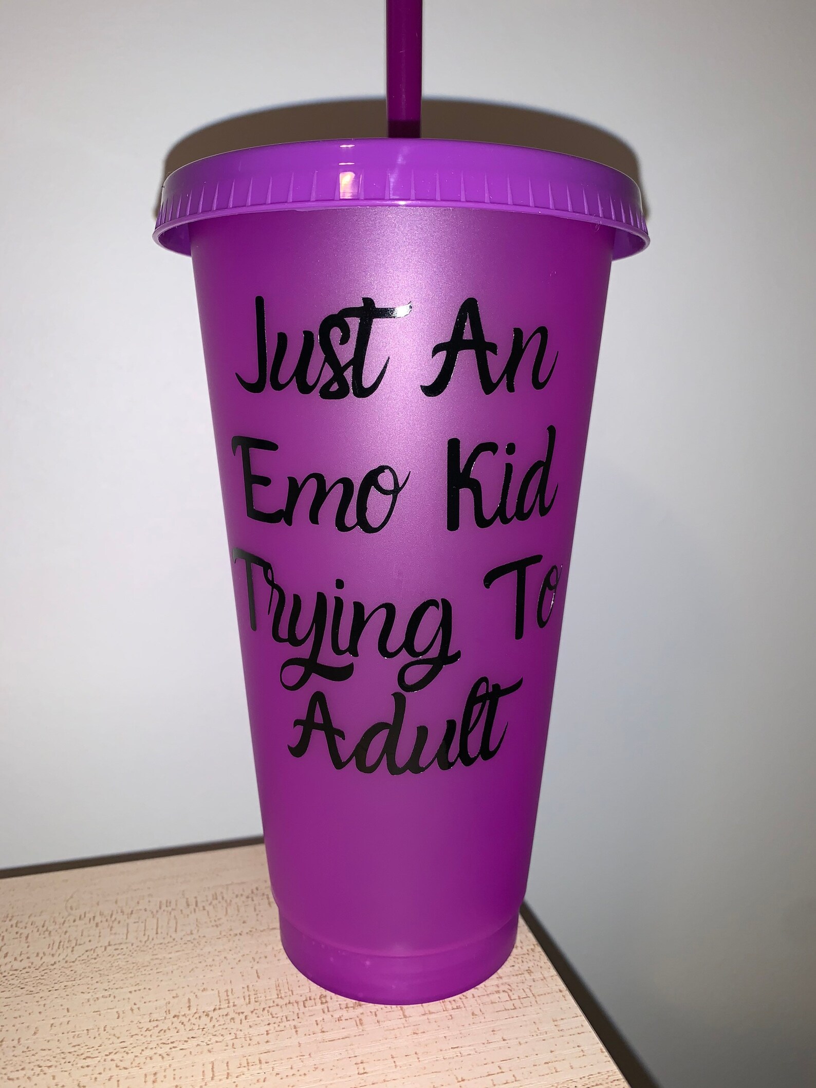 Just an Emo Kid Trying to Adult Cold Cup , Reusable With Lid and Straw ...