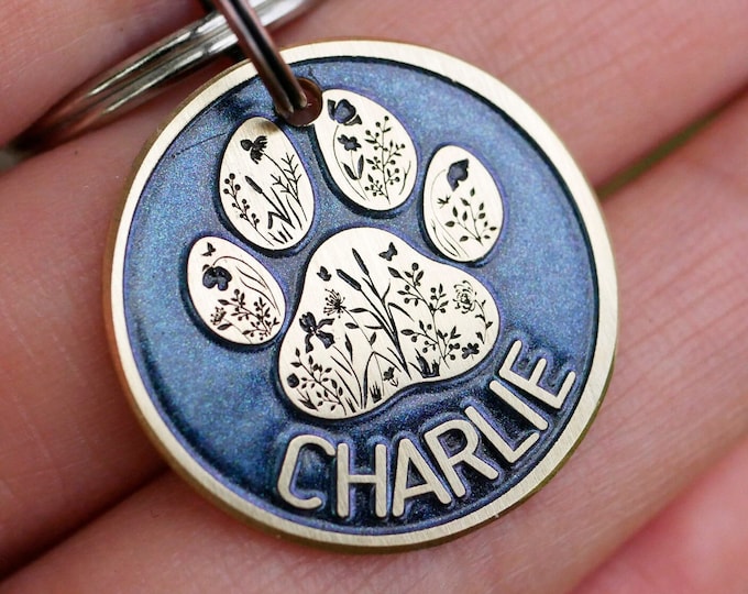 Personalized Pet Tag Resin Dog Tag Floral Pet Tag Custom Pet Tag Unique ...