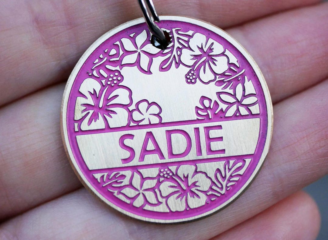 Hibiscus Dog Tag Personalized, Custom Name Dog Tag, Tropical Flower Pet ...