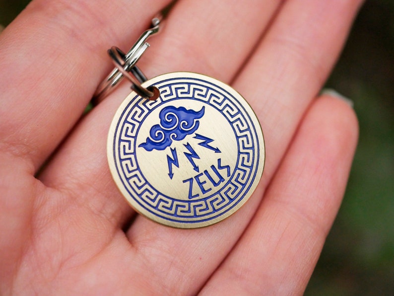 Custom Name Tag Zeus Dog Tag Greek Pet Id Tag Lightning - Etsy