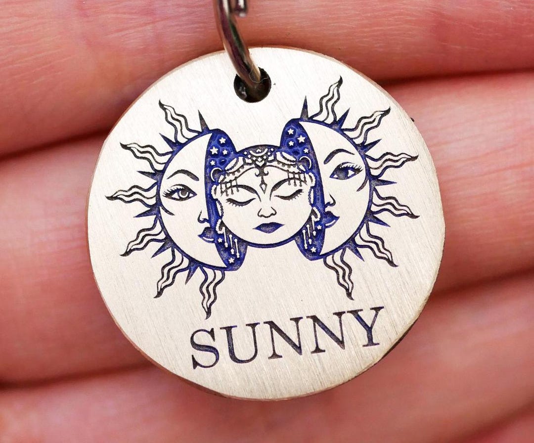 Sun Moon Dog Name Tag, Personalized Pet Id Enamel Tag, Celestial ...