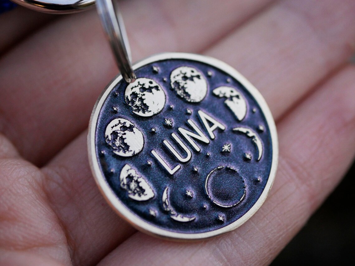 Luna Dog Tag Moon Phase Cat Tag Custom Name Dog Tag for Dog - Etsy