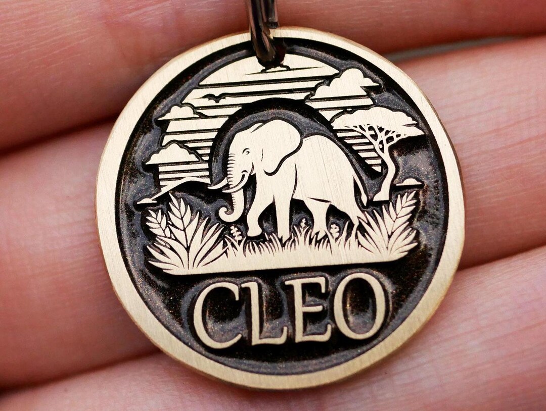 Elephant Dog Name Tag, Custom Pet Id Tag, Safari Cat Name Enamel Tag ...