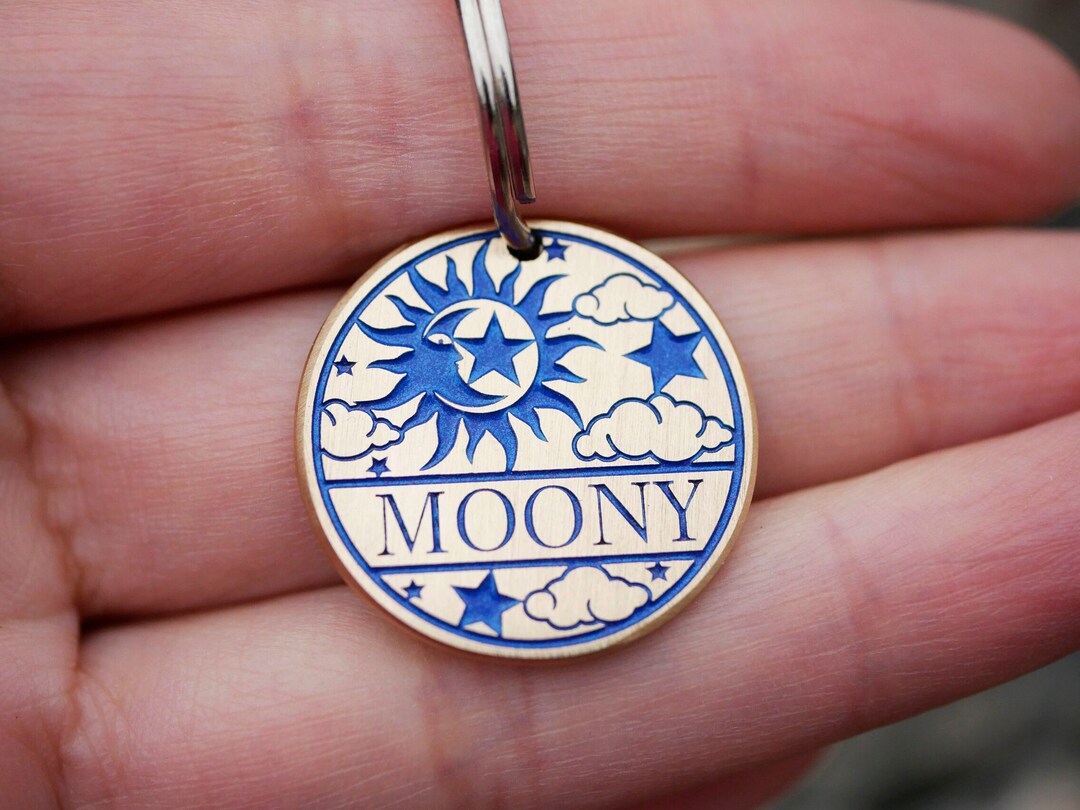 Sun Moon Dog Tag Personalized, Custom Pet Id Tag, Celestial Cat Name ...