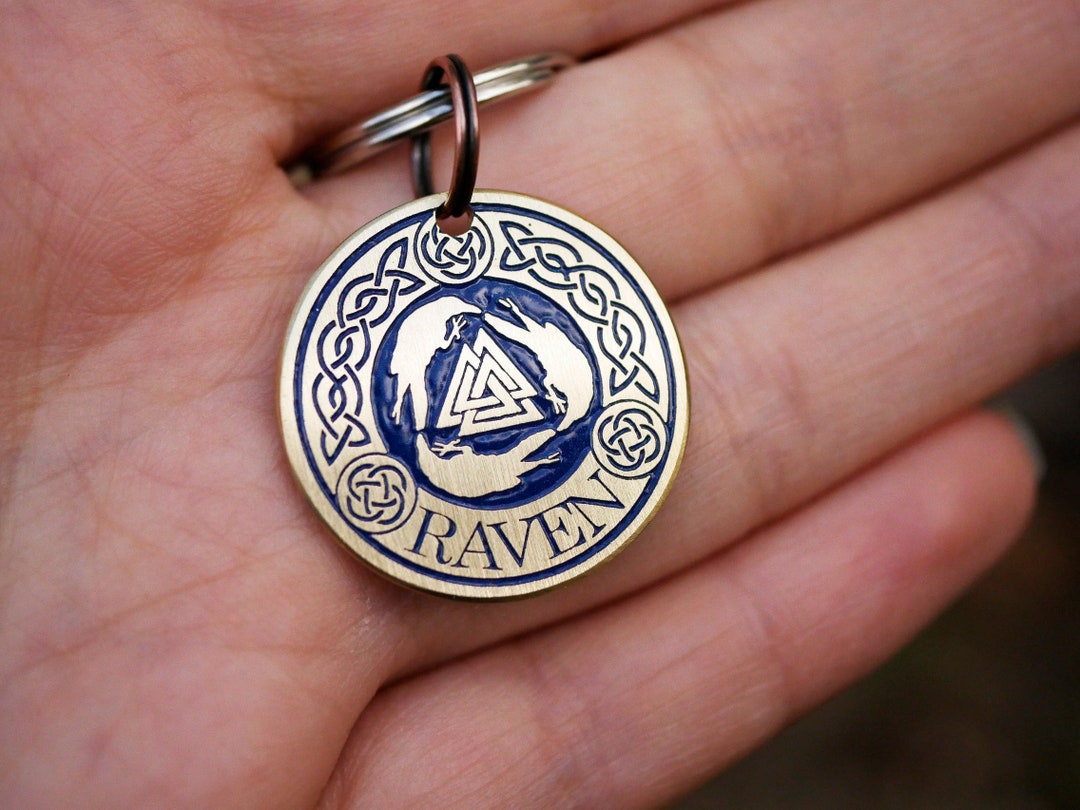 Raven Dog or Cat Tag Personalized, Celtic Knot Custom Name Id Tag ...