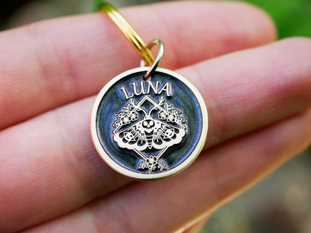 Luna Moth Dog Tag, Death Head Moth Personalized Pet Id Tag, Wiccan Cat ...