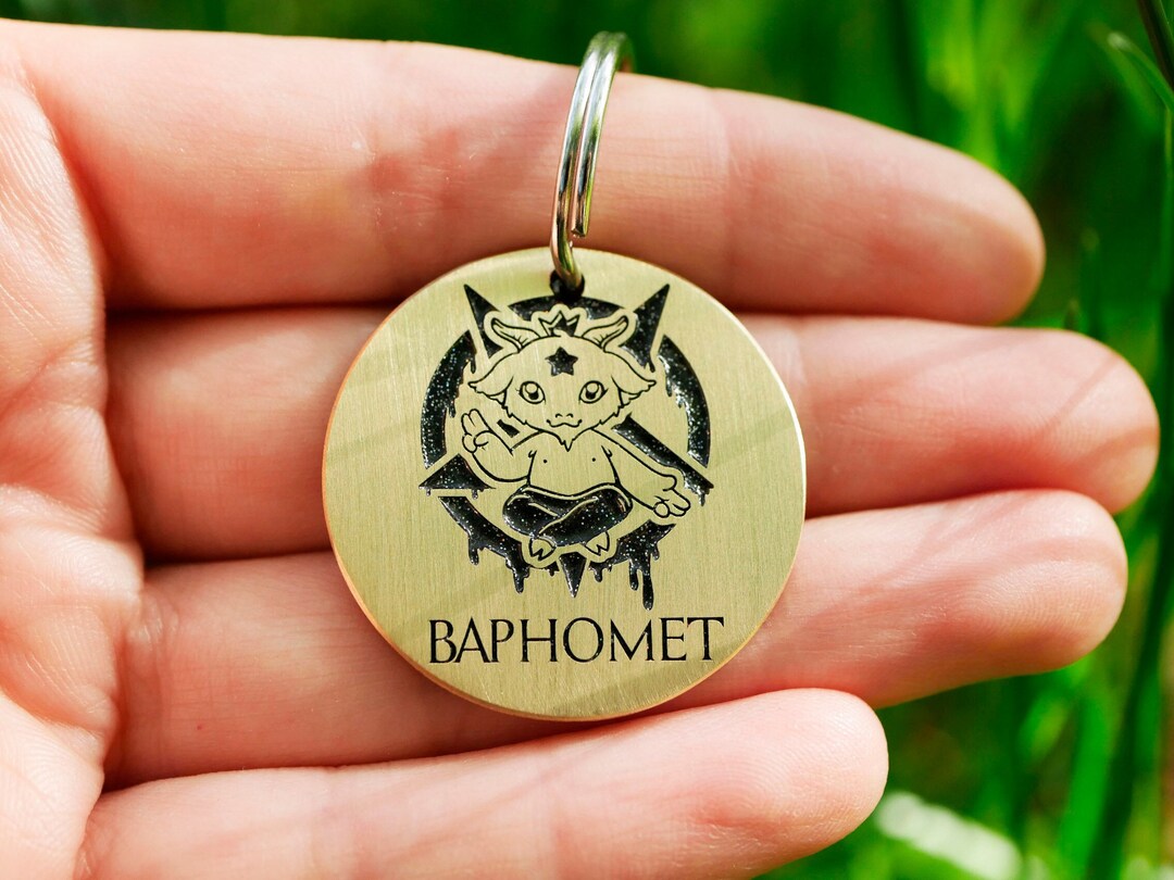 Cute Baphomet Dog Name Tag, Personalized Cat Name Enamel Tag, Satanic ...