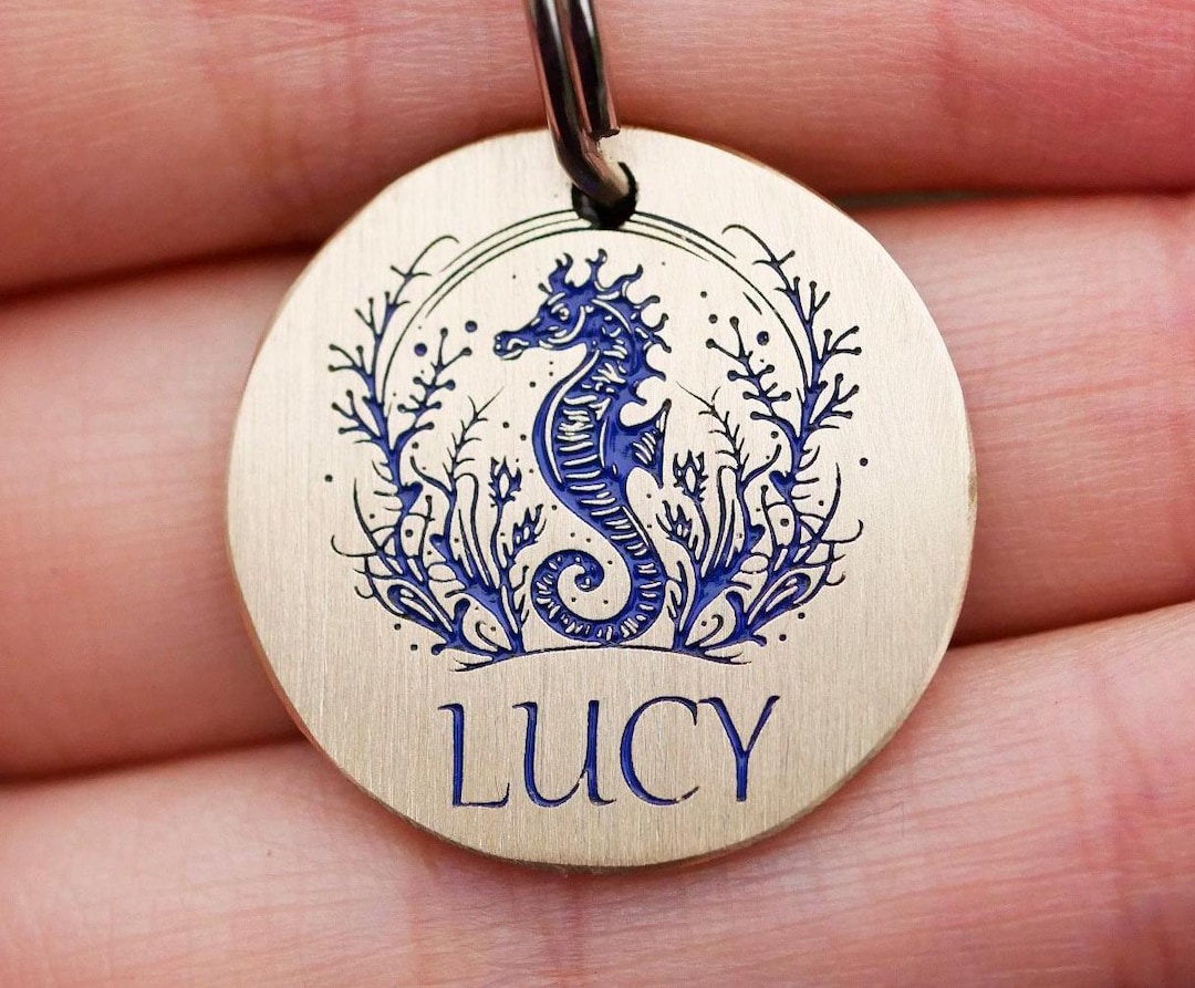 Seahorse Pet Id Tag, Under the Sea Dog Tag Personalized, Ocean Custom ...