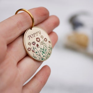 Poppy Dog Tag Personalized, Custom Floral Pet Id Tag, Meadow Cat Name ...