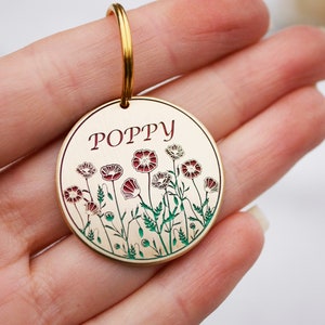 Poppy Dog Tag Personalized, Custom Floral Pet Id Tag, Meadow Cat Name ...