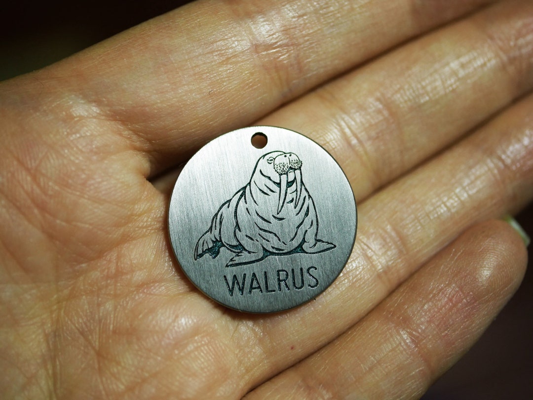 Walrus Dog Name Tag, Personalized Pet Id Enamel Tag, Endraved Brass ...