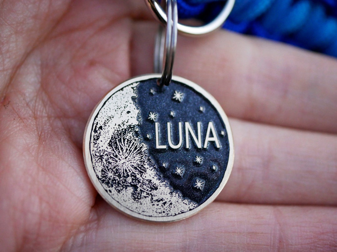 Luna Dog Tag Personalized, Crescent Moon Pet Id Tag, Celestial Space ...