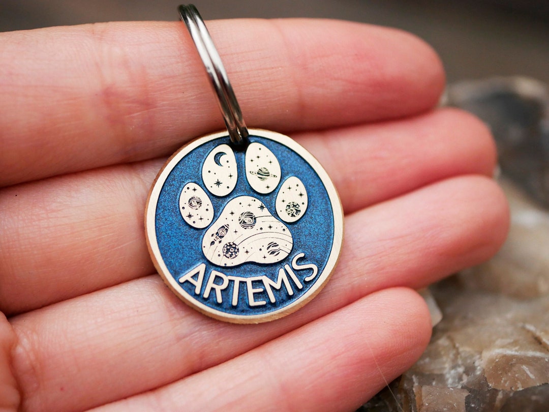 Space Paw Dog Tag Personalized, Cosmo Pet Id Tag, Custom Name Enamel ...