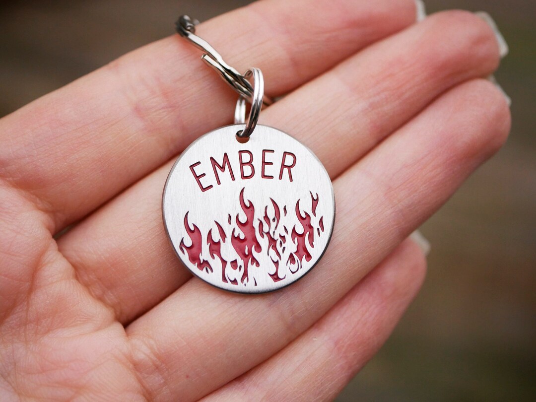 Fire Ember Personalized Dog Tag, Custom Pet Id Tag, Flame Cat Name ...