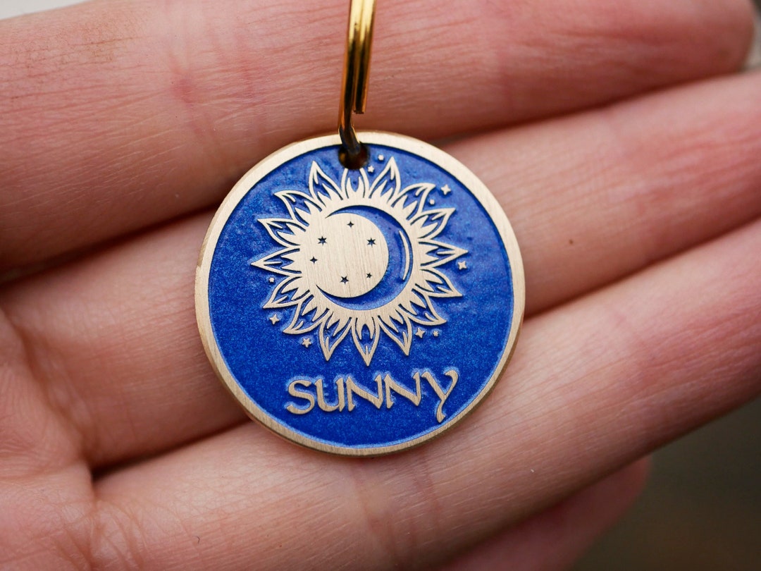 Custom Name Dog Tag, Sun Moon Pet Id Tag, Personalized Cat Enamel Tag ...