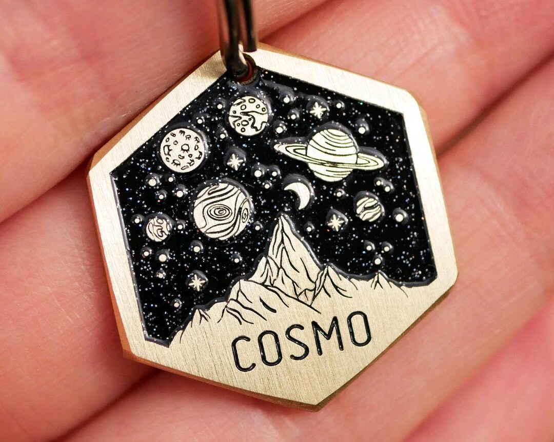 Hexagon Space Dog Tag Personalized, Planet Pet Id Tag, Galaxy Pet Name ...