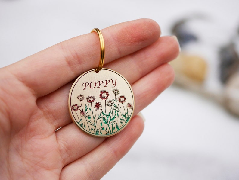 Poppy Dog Tag Personalized Custom Floral Pet Id Tag Meadow - Etsy