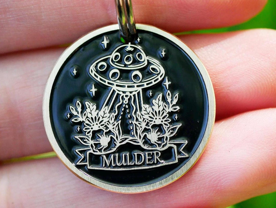 Personalized Pet Id Tag, Floral Ufo Dog Name Tag, Alien Custom Name Cat ...