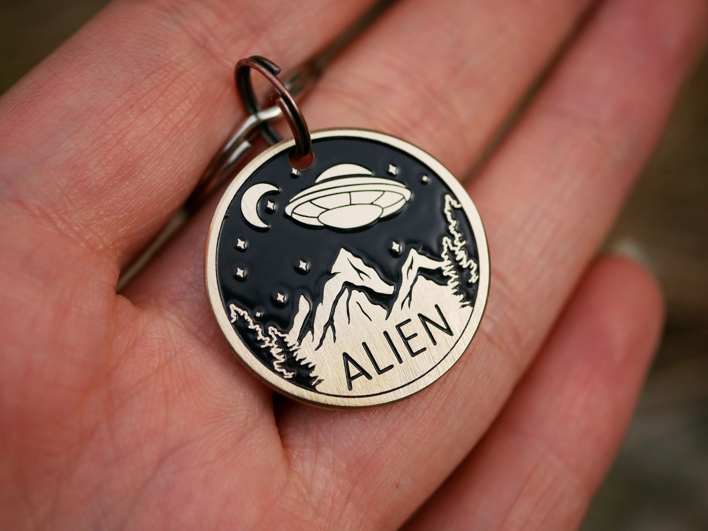 Ufo Dog Tag Personalized Alien Pet Id Tag Mountains Cat Name - Etsy