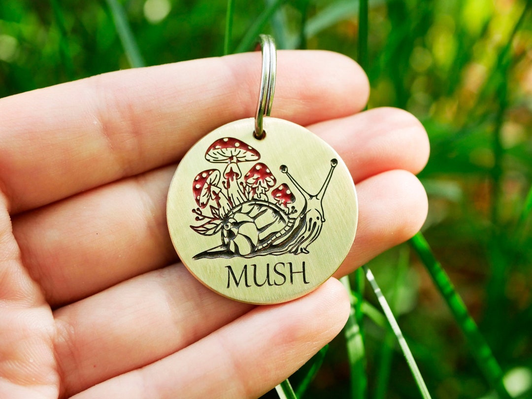 Mushroom Snail Dog Name Tag, Personalized Cat Name Enamel Tag, Endraved ...