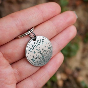 Wild Floral Dog Tag Personalized Custom Pet Id Tag Meadow - Etsy