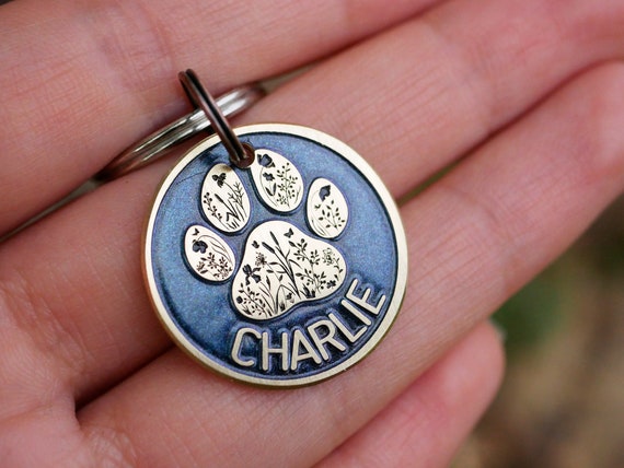 Floral Paw Dog Tag Personalized Custom Pet Id Tag Cat Name - Etsy