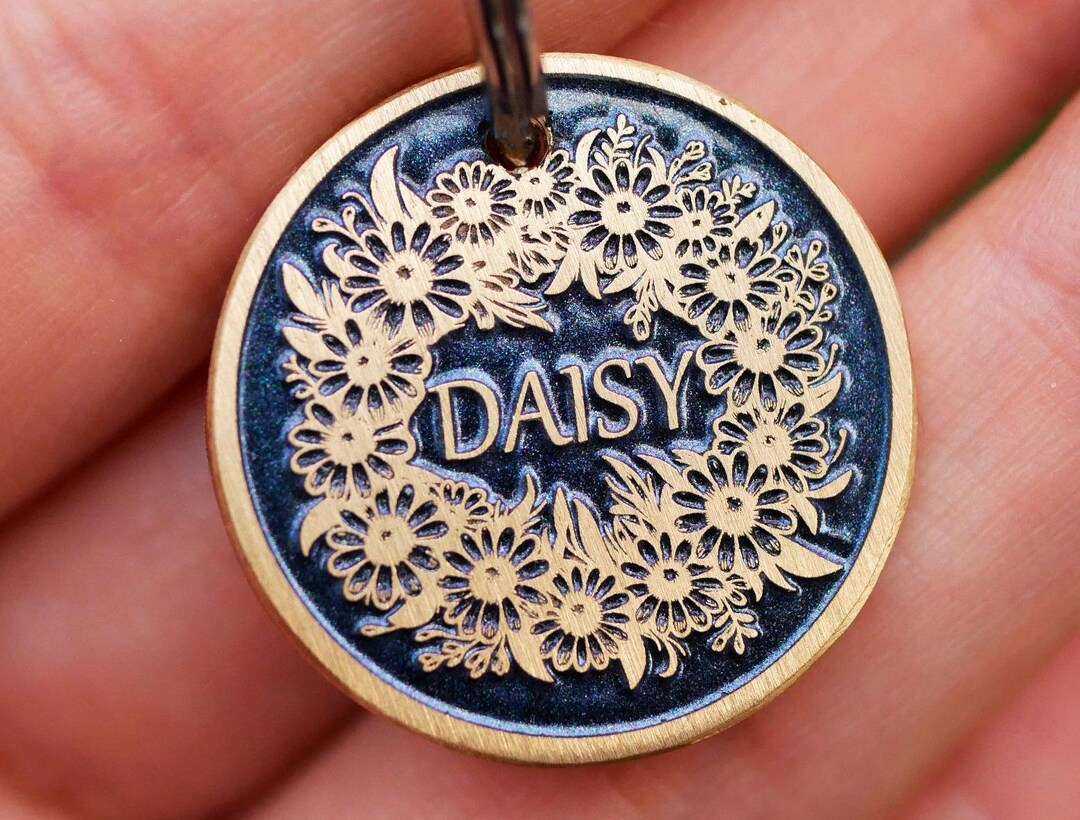 Daisy Dog Tag Personalized, Custom Pet Id Tag, Floral Cat Name Enamel ...