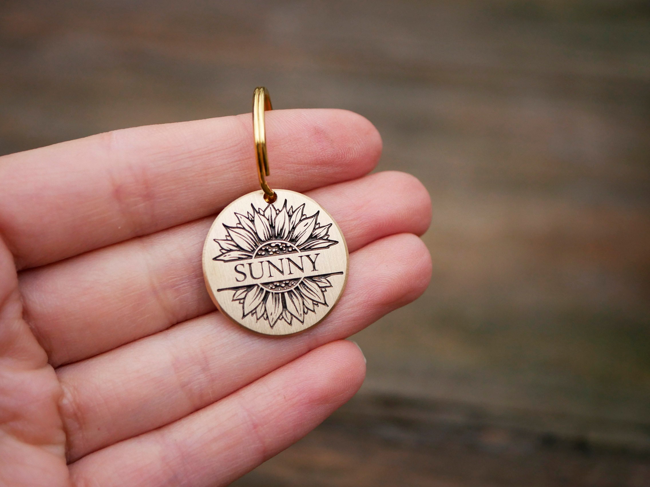 Sunflower Name Tag for Dog Custom Pet Id Tag Floral - Etsy